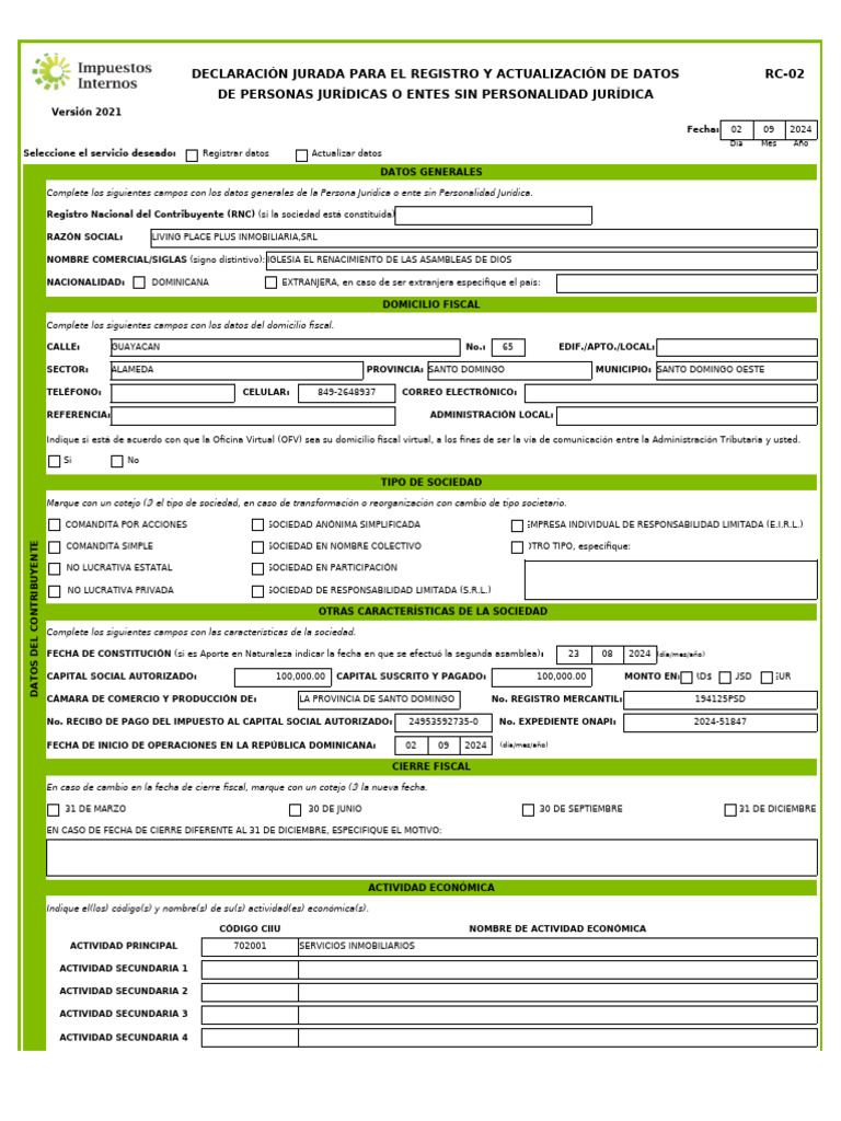 RC-02 Declaración Jurada para El Registro y Actualización de Datos de ...