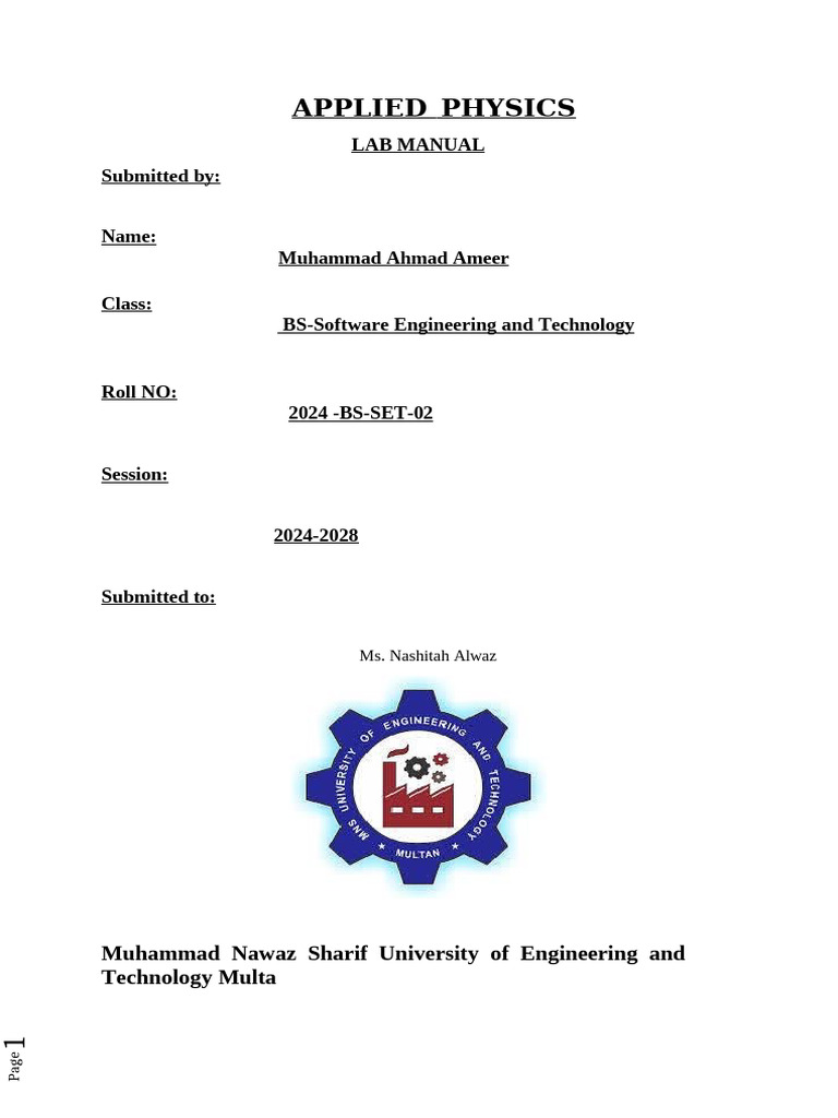 Applied Physics Lab Manual Overview | PDF | Transformer ...