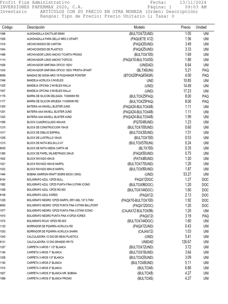 Lista de Precios | PDF