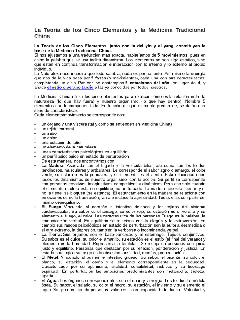 Cinco Elementos en Medicina China | PDF | medicina tradicional china