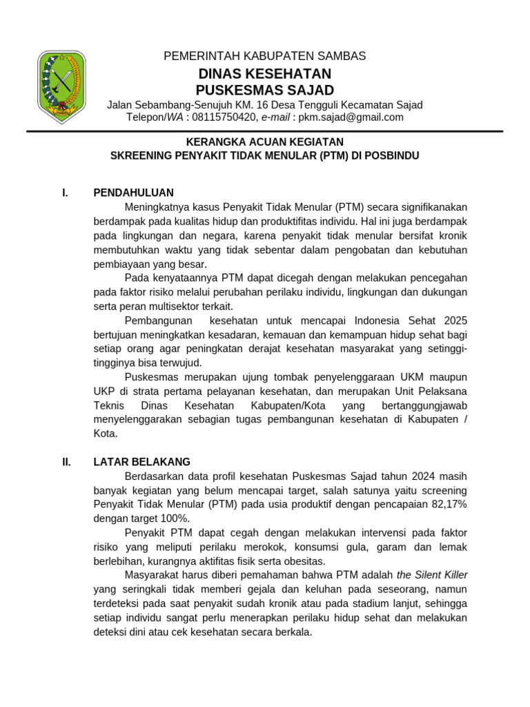 Skrening PTM di Puskesmas Sajad 2023 | PDF