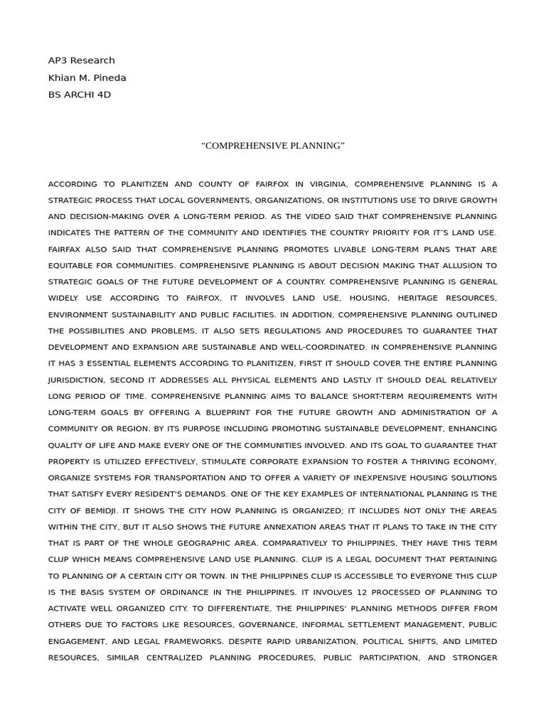 AP3 Research - COMPREHENSIVE PLANNING | PDF | Planning | Economies