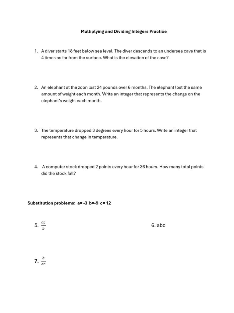 Multiplying and Dividing Integers Practice | PDF