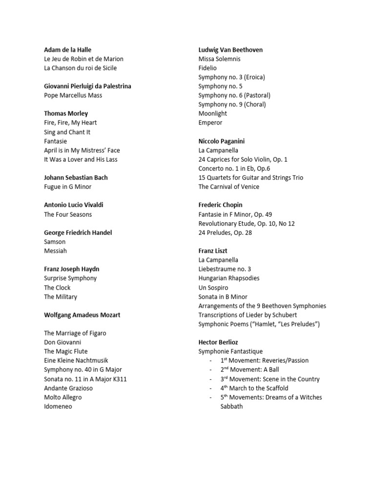 Classical Music Compositions Overview | PDF | Musical Compositions ...