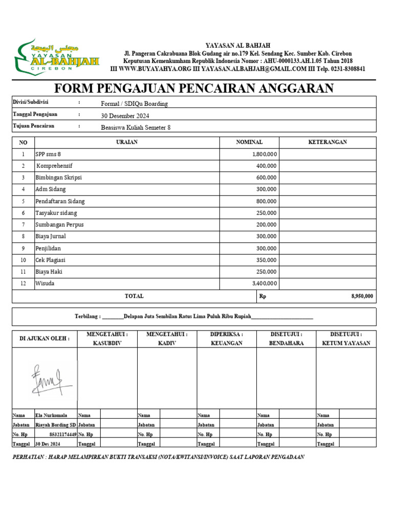 FORM PENGAJUAN Beasiswa Ela sms 8 | PDF