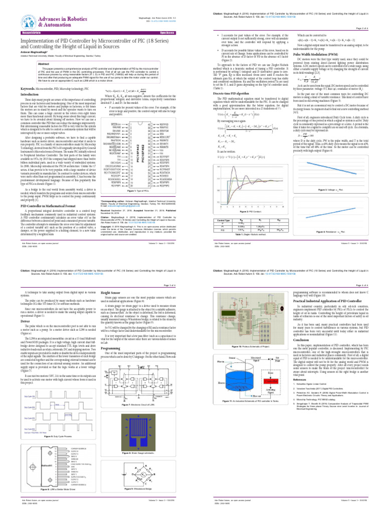 Implementation of PID Controller by Microcontroller of PIC (18 Series) and Controlling The ...