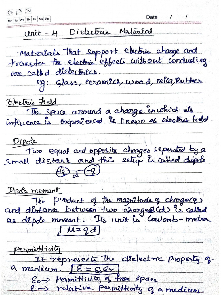 Unit 4 Dielectric Materials Simple Notes | PDF