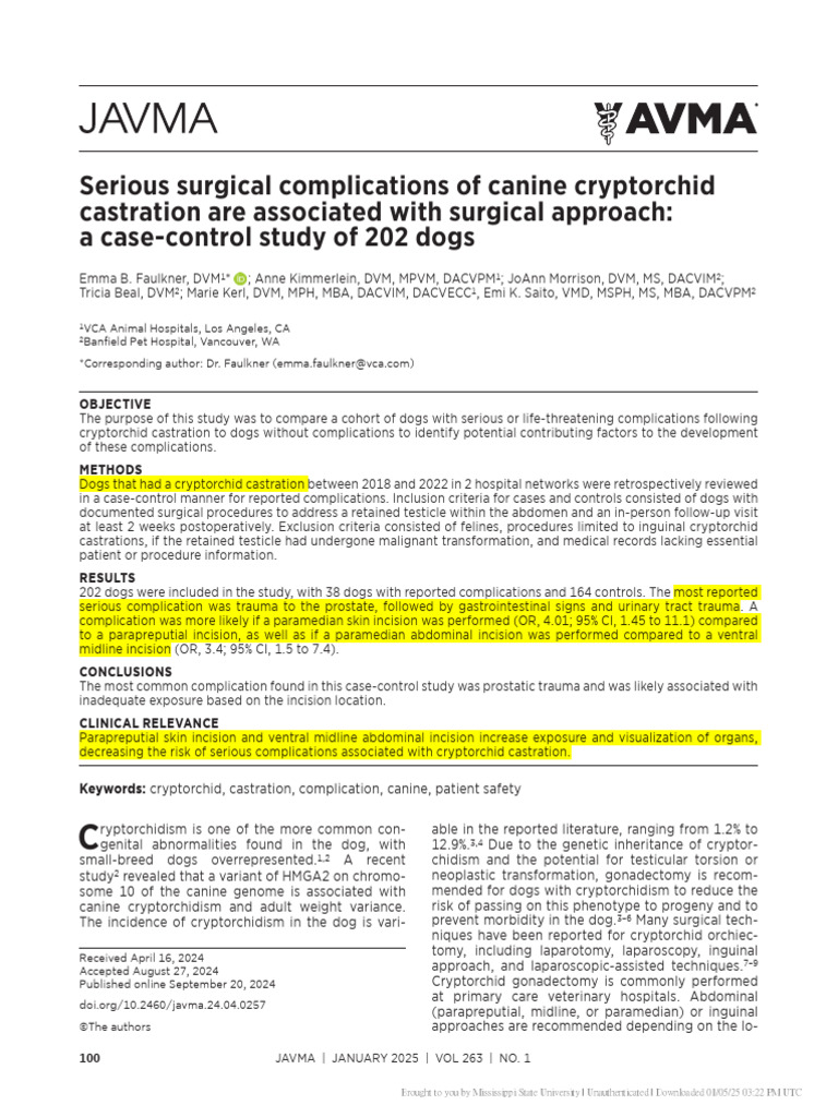 Serious Surgical Complications of Canine Cryptorchid Castration Are ...