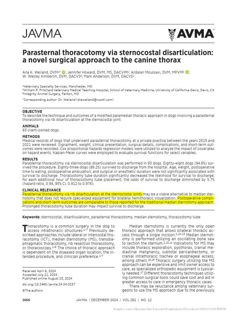 Parasternal Thoracotomy via Sternocostal Disarticulation: A Novel ...