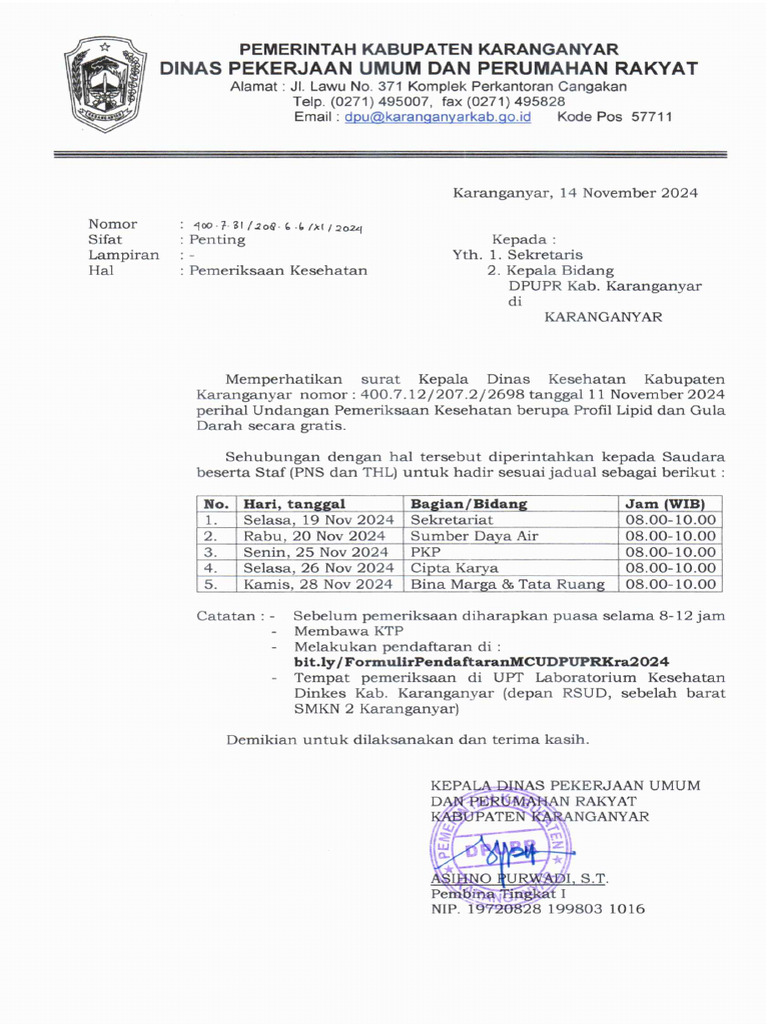JADWAL UNDANGAN PEMERIKSAAN KESEHATAN | PDF
