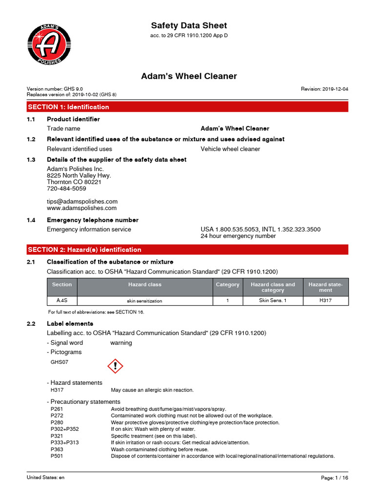 Adams Polishes 102400159 SDS | PDF | Volatile Organic Compound ...