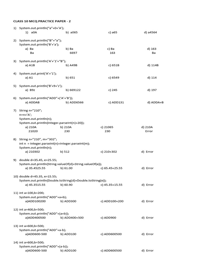 Class 10 Icse Practice Paper 2 Pdf Method Computer Programming Parameter Computer