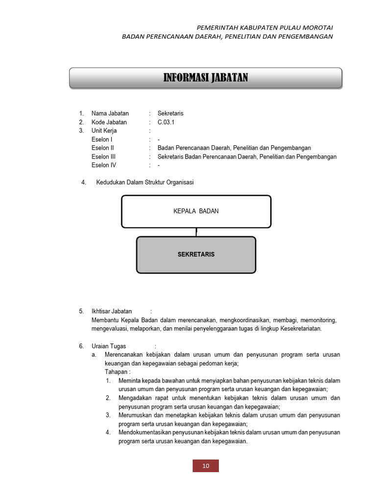 Anjab Sekretaris Bappeda | PDF