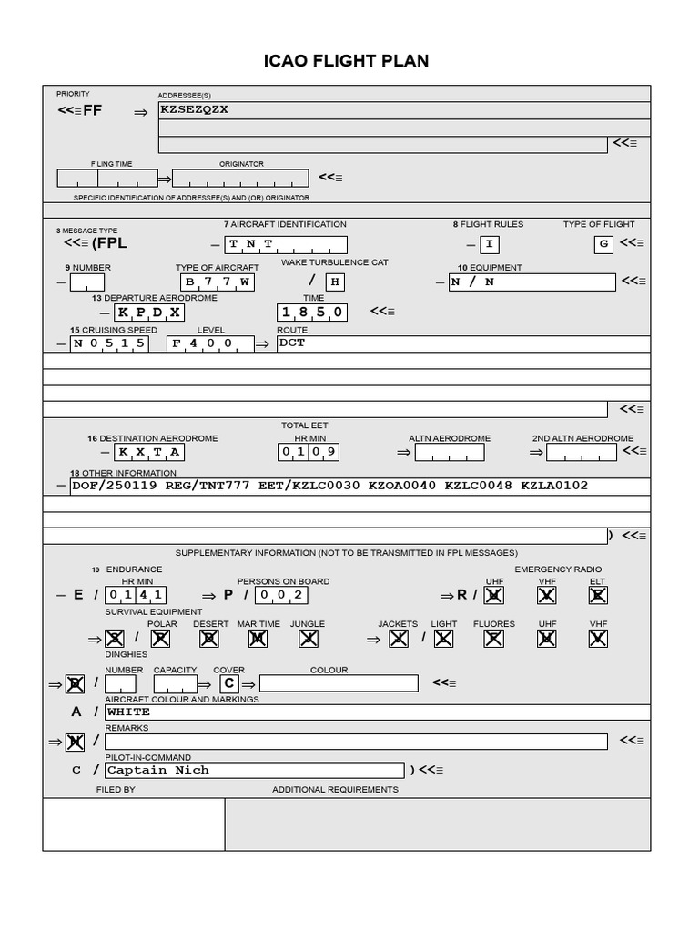 ICAO Flight Plan Details and Format | PDF