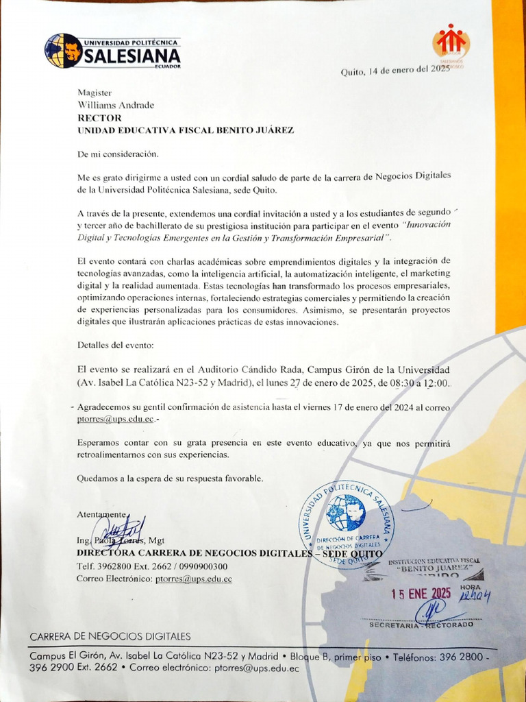 Invitación Universidad Politécnica Salesiana | PDF | Informática