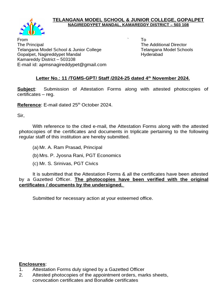 Attestation Forms Letter | PDF