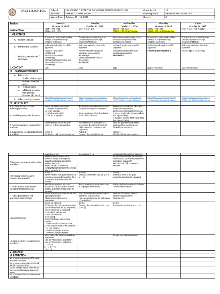 gen math 17th wk Oct. 3-7 | PDF | Logic | Proposition