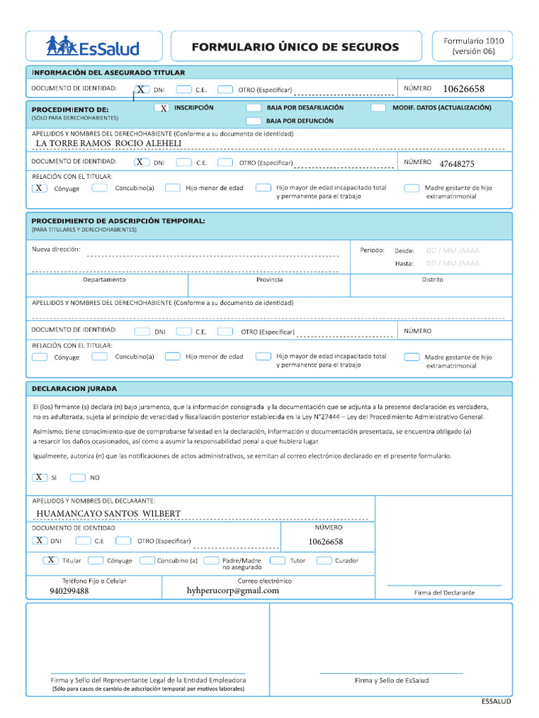 Formulario Único de Seguro 1010 Hyh | PDF
