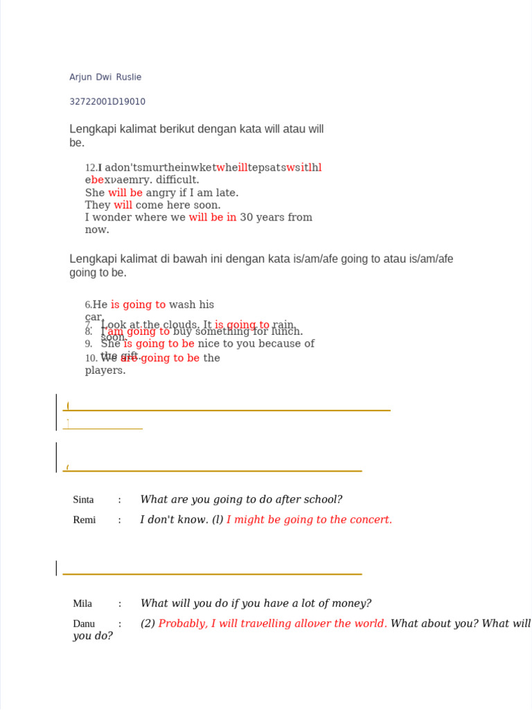PDF Contoh Soal Simple Future Tense Melengkapi Percakapan Will Will Be ...