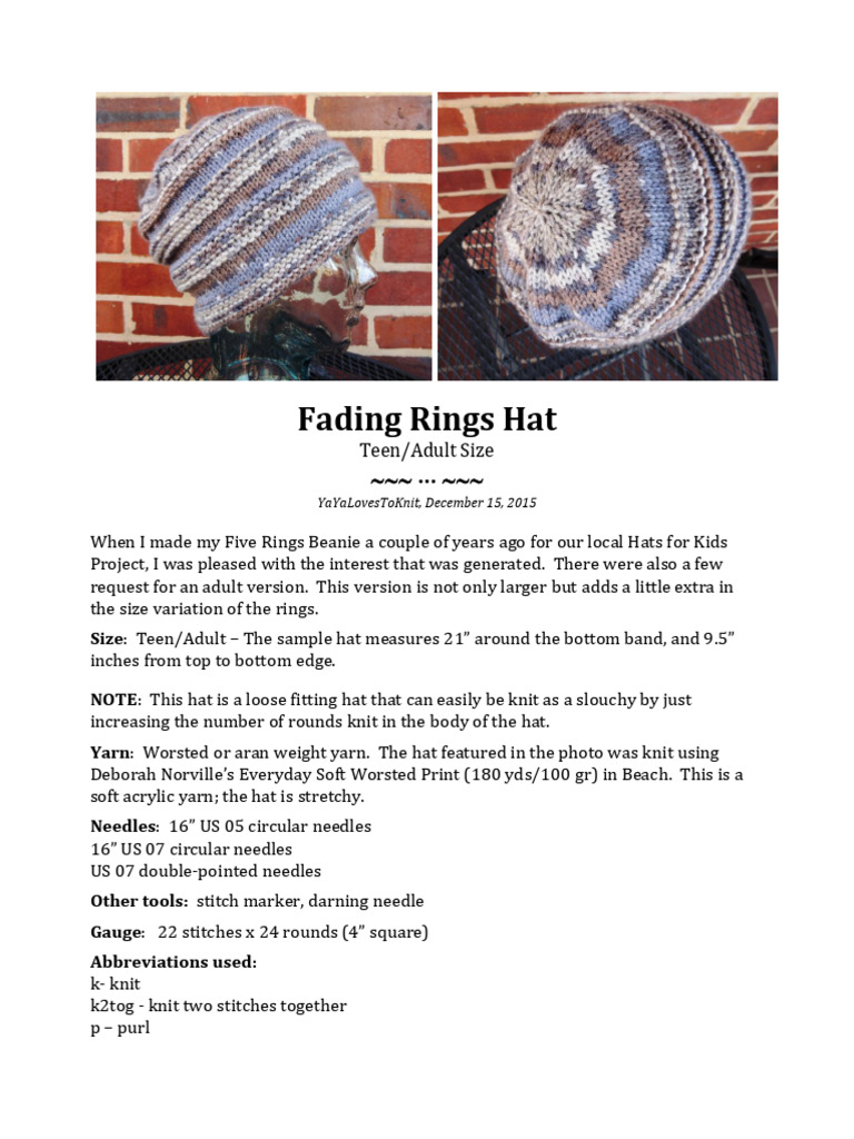 Knit - Hat.Fading Rings Beanie-Adult Size | PDF | Knitting | Basic ...
