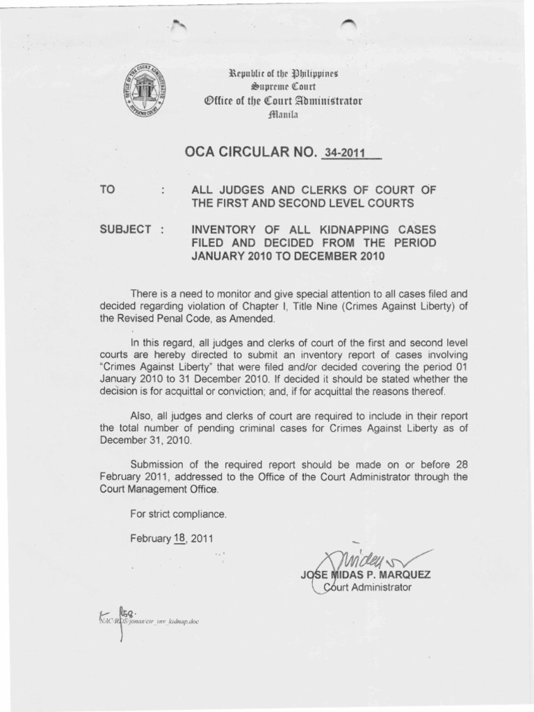 OCA Circular No. 34 2011 | PDF