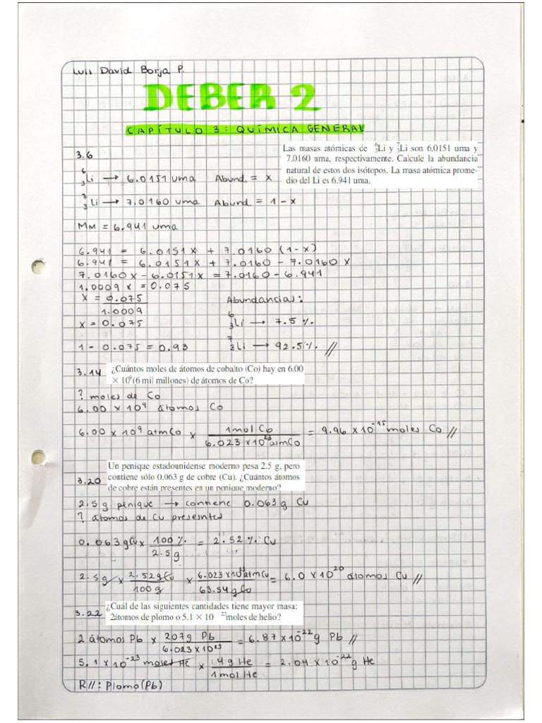 Deber 2 Capítulo 3 Química Ej | PDF