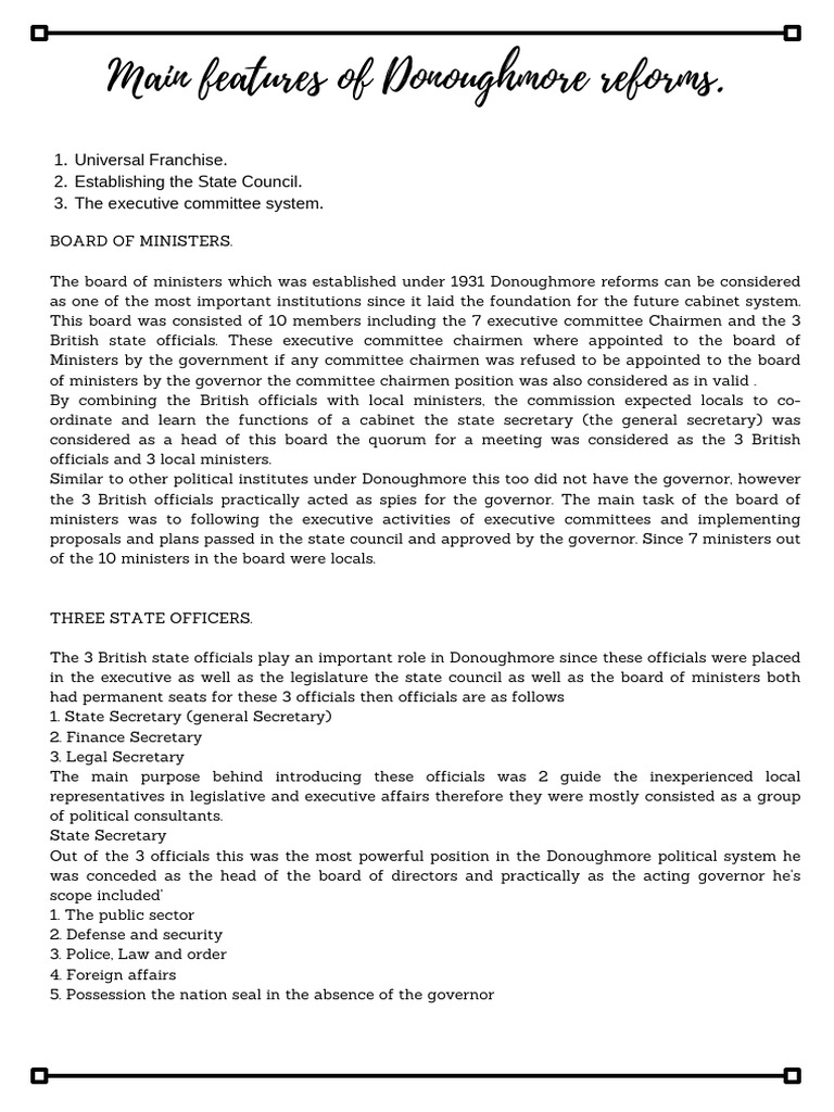 Donoughmore Reforms: Board of Ministers Overview | PDF | Sri Lanka ...