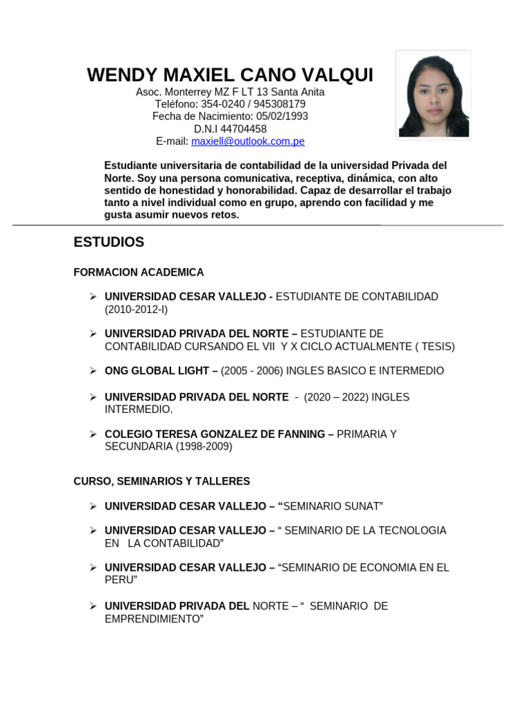 Wendy CV Finalizado | PDF