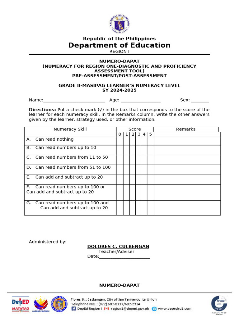 Numeracy Assessment Tool | PDF | Learning Methods | Learning