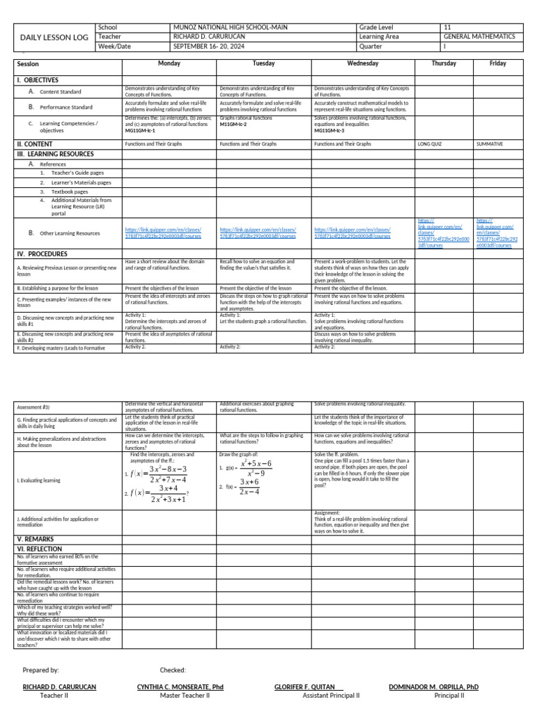 Gen Math 7th WK Jul 25-29 | PDF | Asymptote | Function (Mathematics)