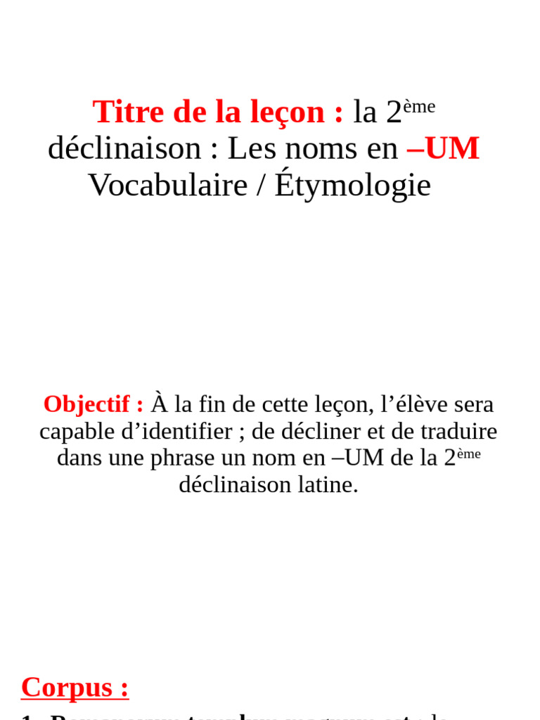 Noms en –UM de la 2ème déclinaison | PDF | Verbe | Typologie linguistique