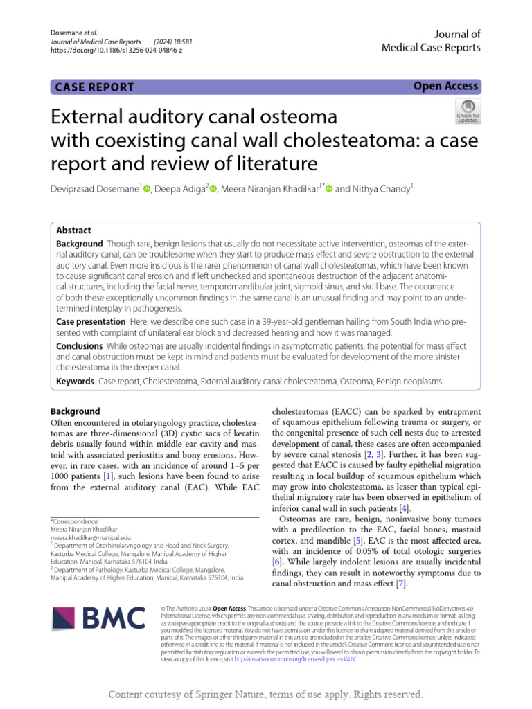 External Auditory Canal Osteoma With Coexisting Ca | PDF | Ear ...