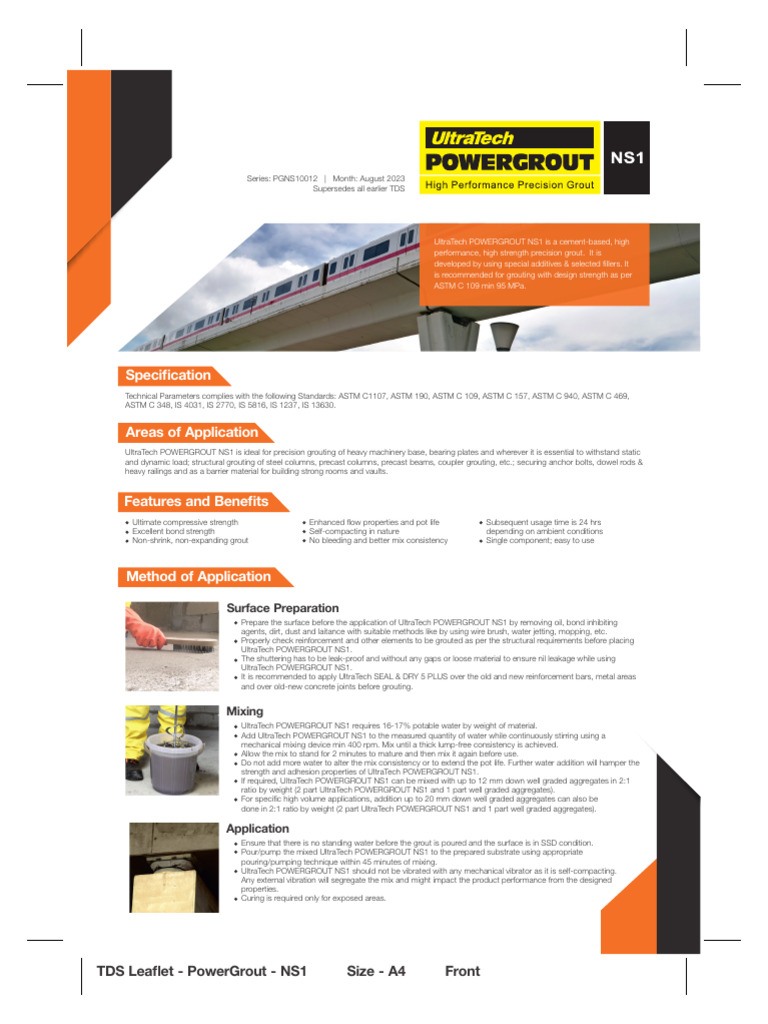 TDS Leaflet - PowerGrout - NS1 - TDS - 21082023 | PDF | Strength Of Materials | Concrete
