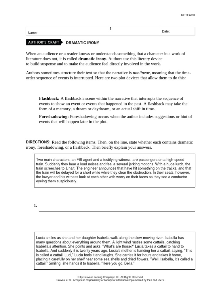 Worksheet On Dramatic Irony | PDF
