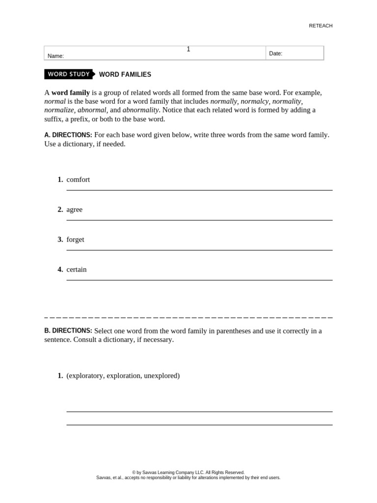 Worksheet on Word Families | PDF | Syntax | Linguistic Morphology
