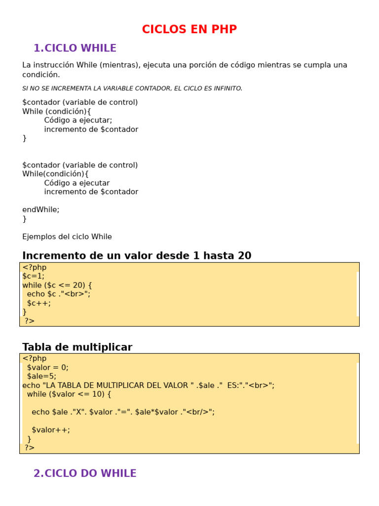 CICLOS EN PHP | PDF