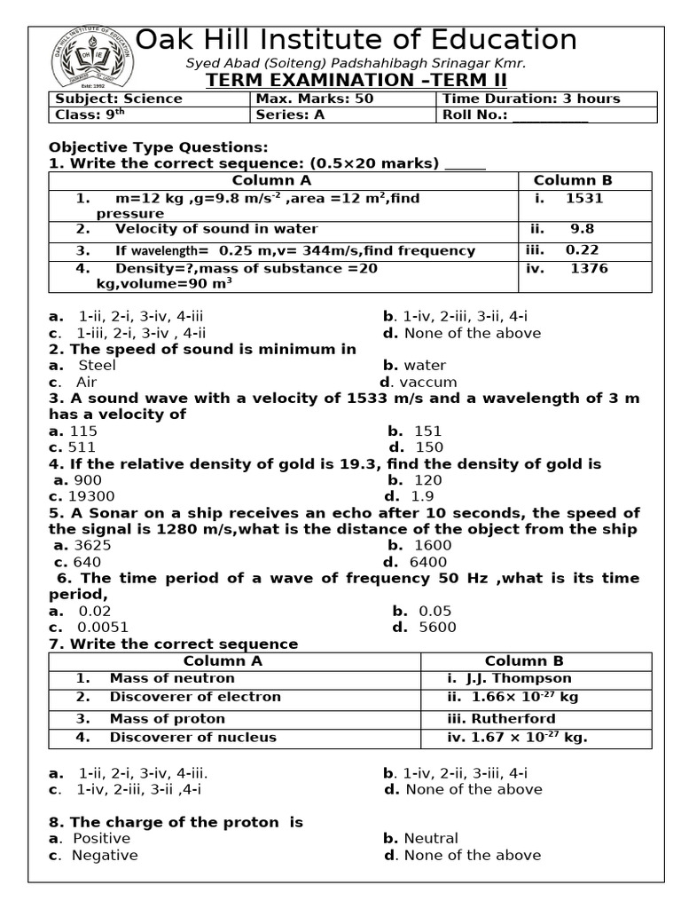9th science paper term 2nd series A_021232 | PDF | Electron | Neutron