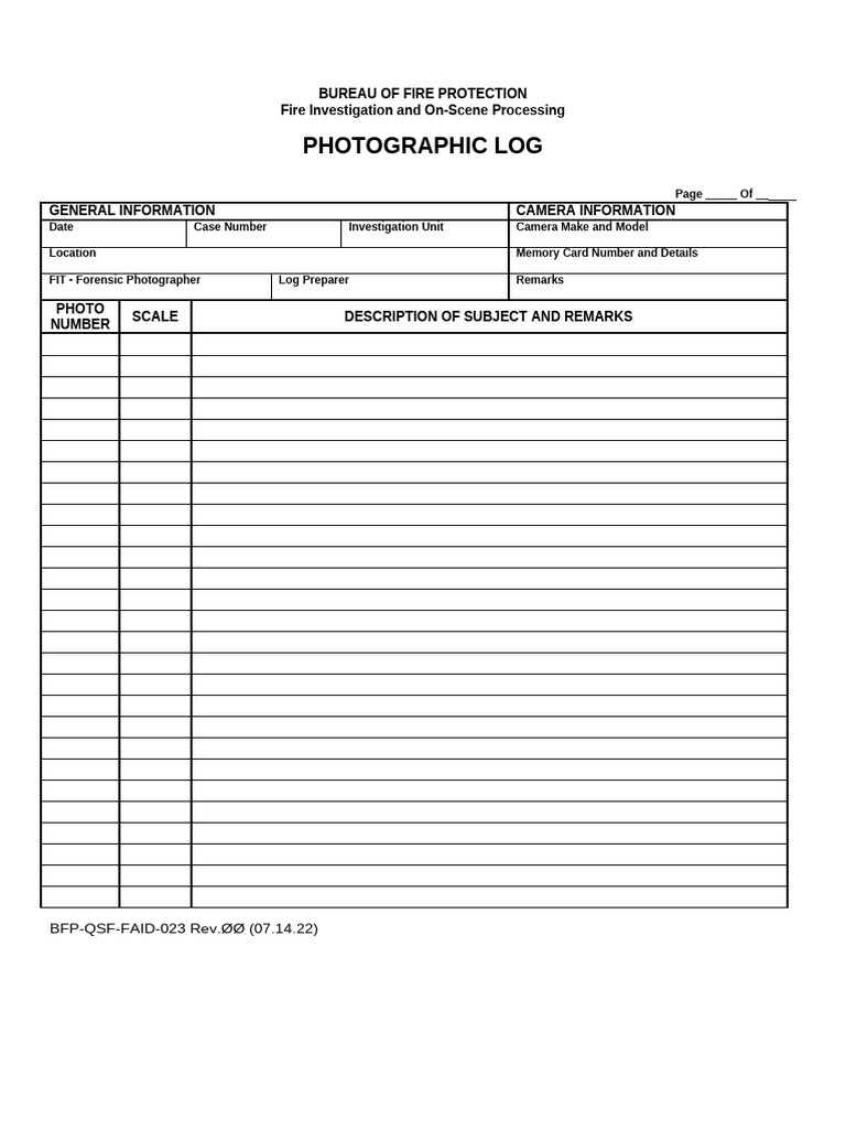Crime Scene Photographic Log Template | PDF