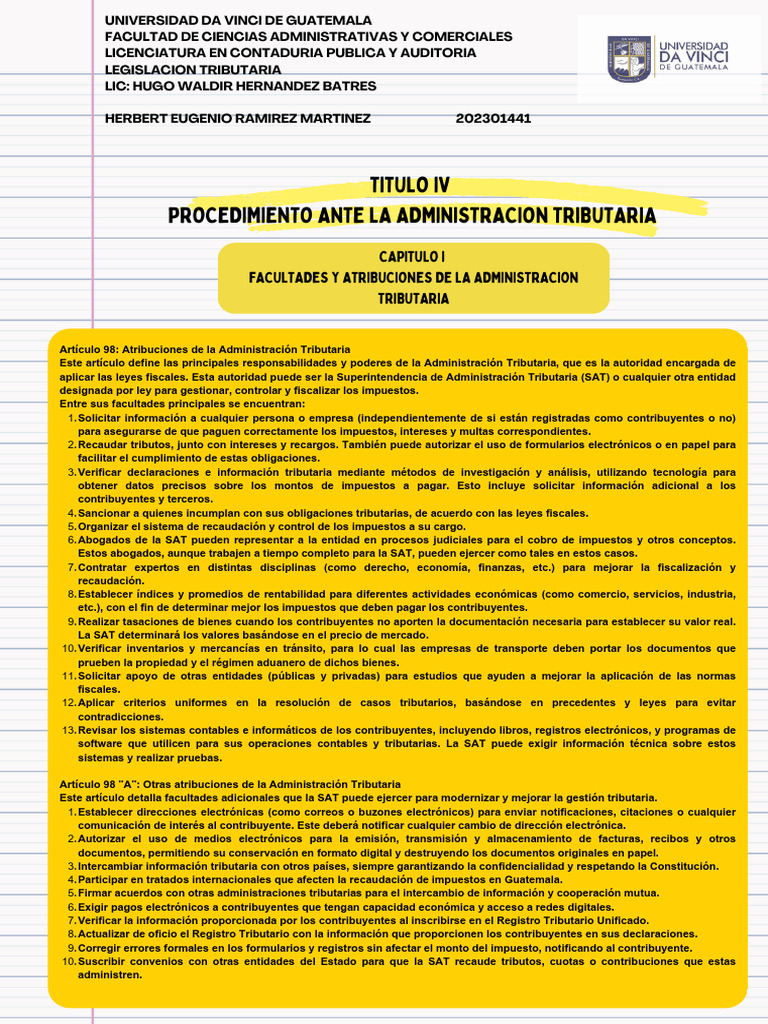 Herbert - Ramirez - 202301441 - Titulo Iv Al V | PDF | Mandato | Impuestos
