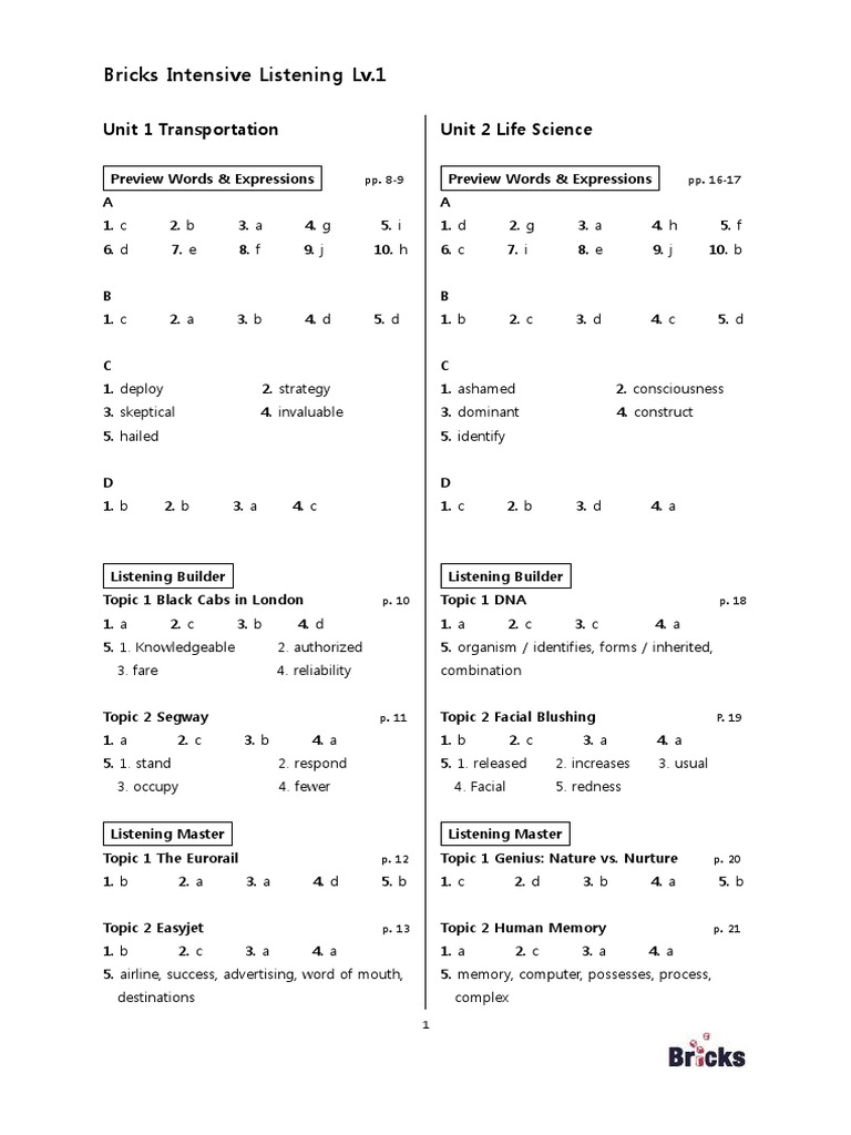 Bricks Intensive Listening Level 1 | PDF
