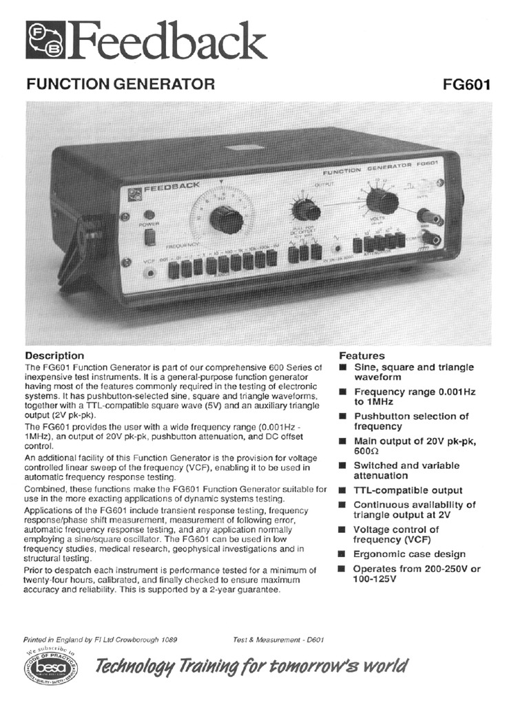 Feedback Function Generator FG601 | PDF