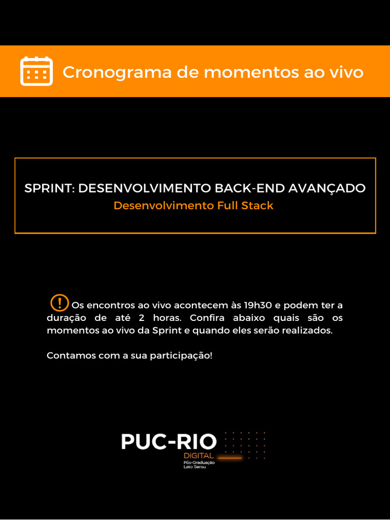 Cronograma Da Sprint Desenvolvimento Back-End Avançado (FS) - Turma de ...