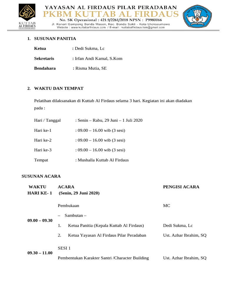 Pelatihan Karakter dan Manajemen Kuttab | PDF