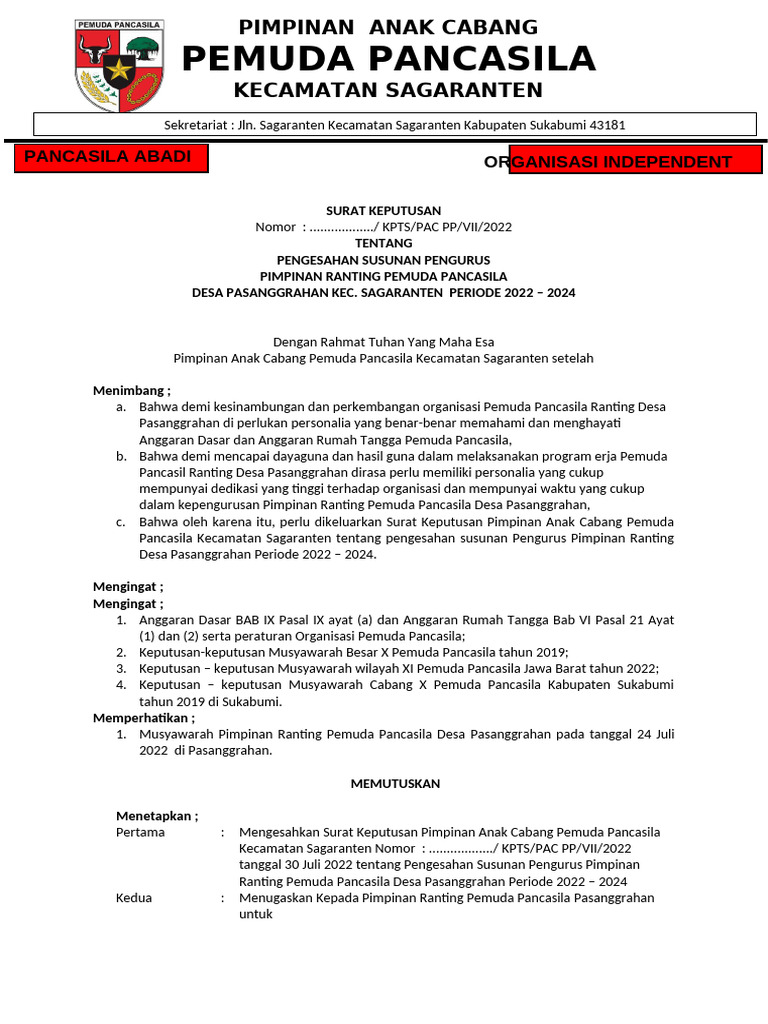 Contoh SK Ranting PP Cidolog | PDF