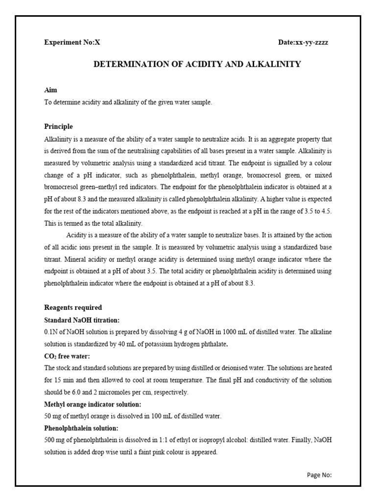 Water Sample Acidity and Alkalinity Test | PDF | Titration | Chemistry