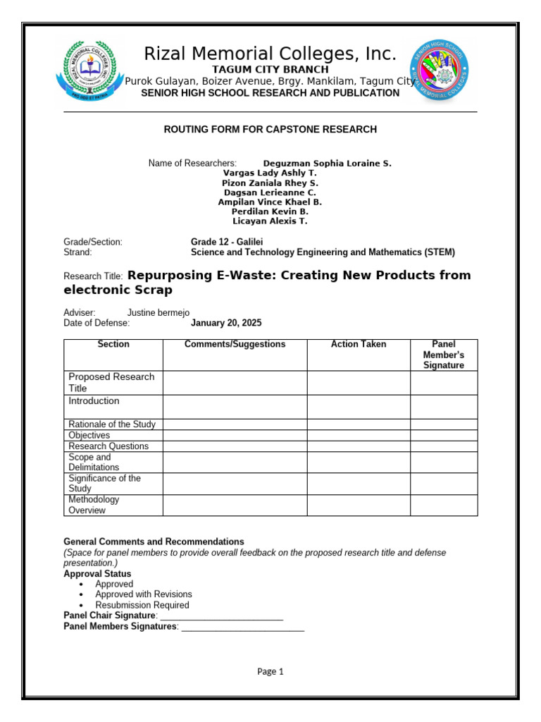 SAMPLE ROUTING FORM FOR CAPSTONE RESEARCH Final g5 Galilei | PDF