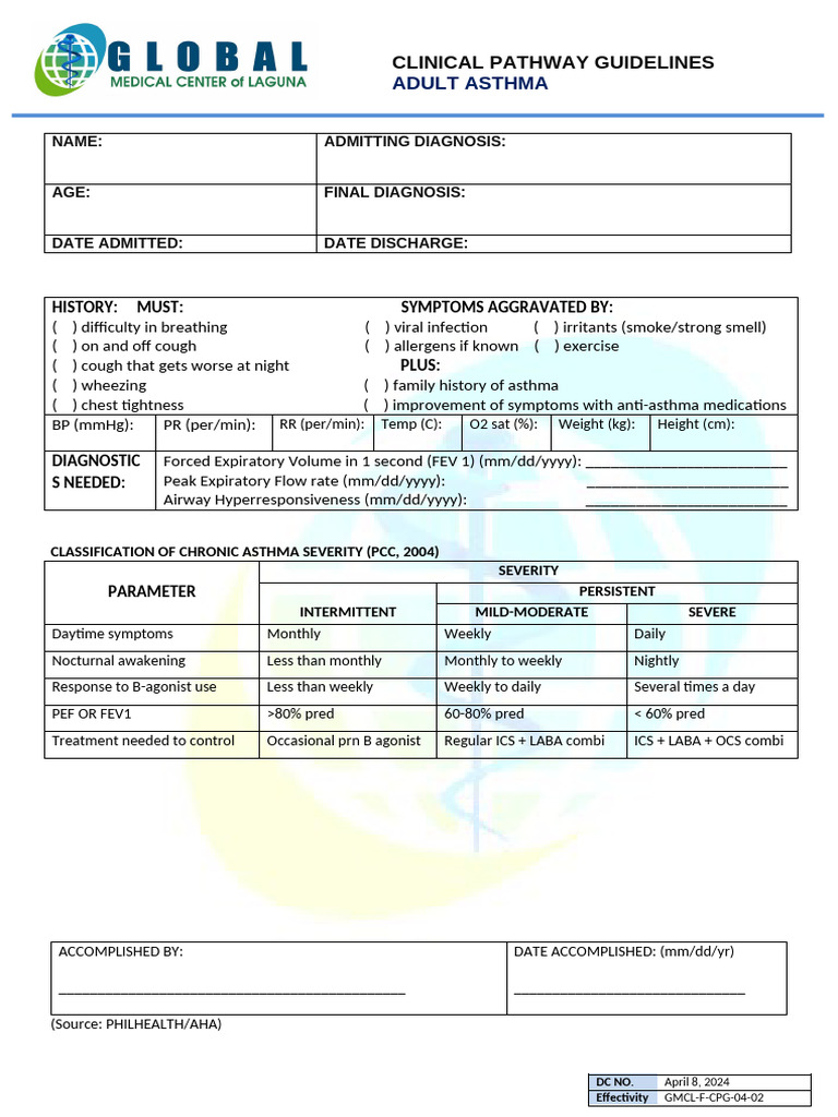 GMCL-F-CPG-04-02 Clinical Pathway Guidelines Adult Asthma | PDF ...