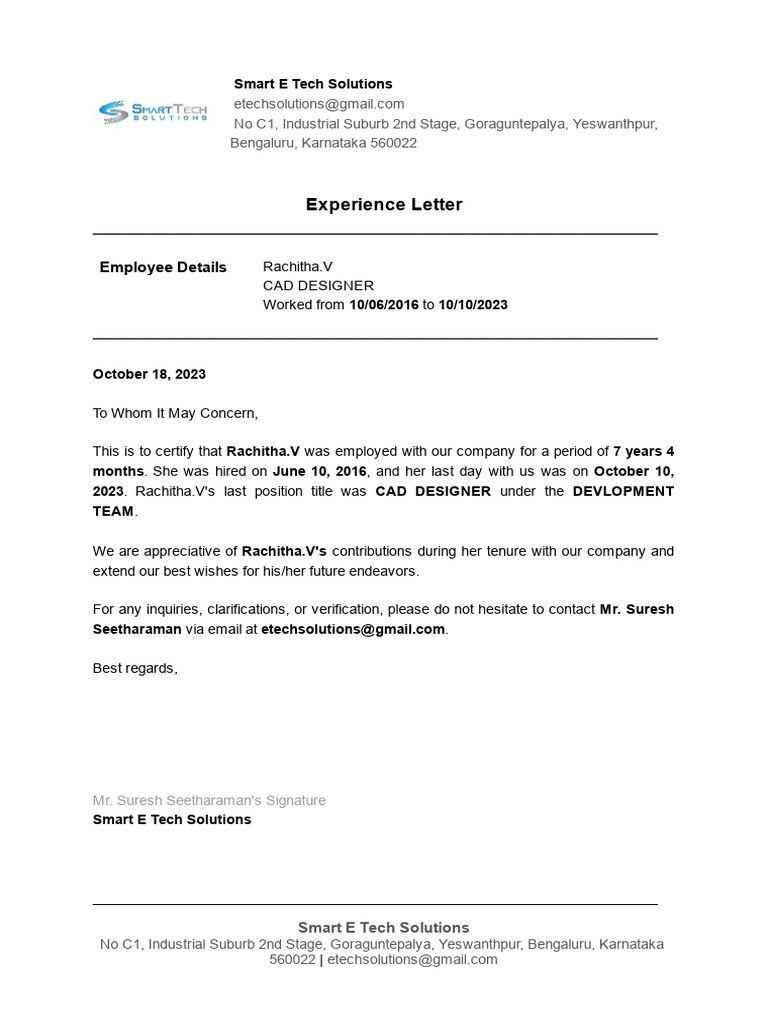 Experience Letter | PDF