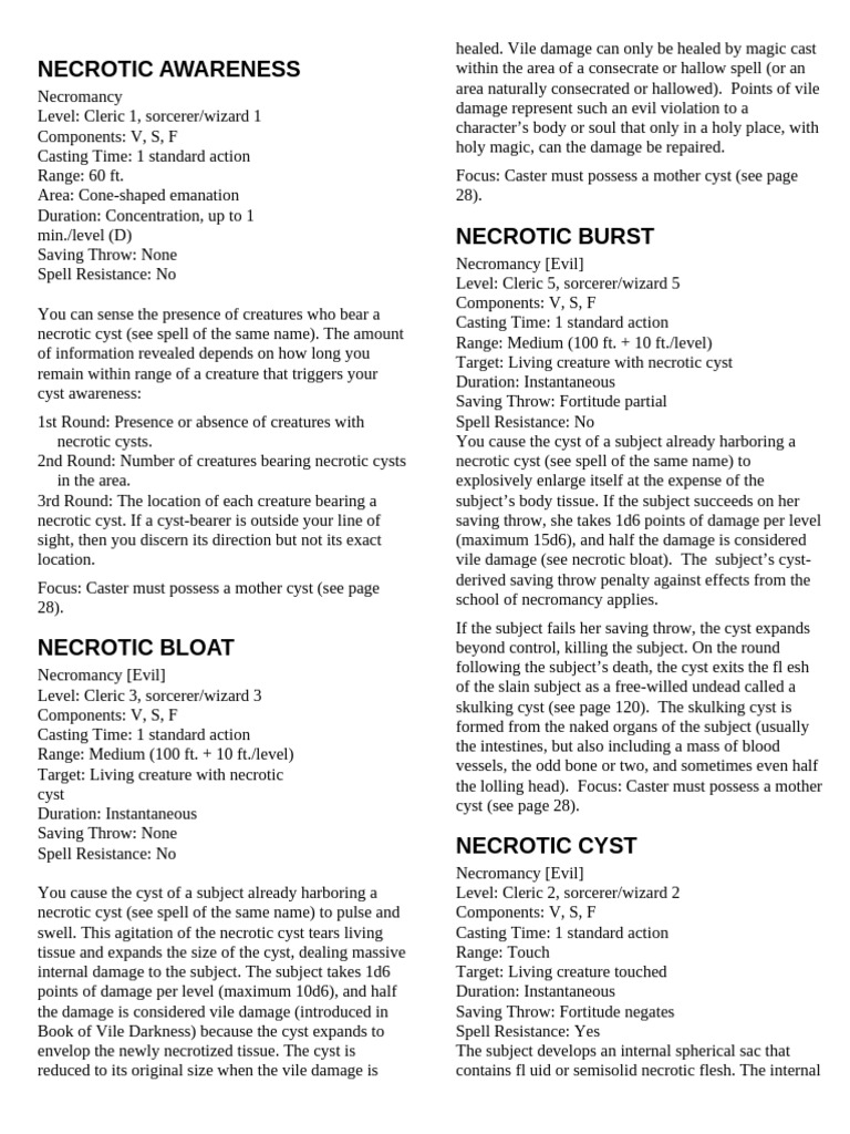 Necrotic Cyst Spell Overview | PDF | Magician (Fantasy)