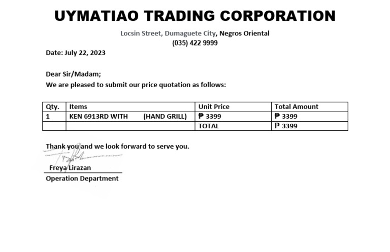 Sample Quatation | PDF